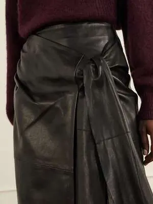 Nour Hammour Viret Knotted Paneled Leather Midi Skirt
