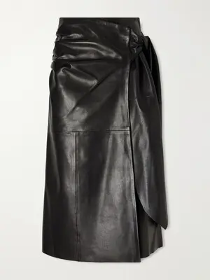 NOUR HAMMOUR NOUR HAMMOUR Viret Knotted Paneled Leather Midi Skirt