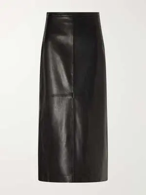 Nour Hammour Alana Paneled Leather Midi Skirt - Black