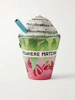 Judith Leiber Matcha Crystal-embellished Silver-tone Clutch
