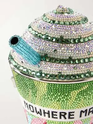 Judith Leiber Matcha Crystal-embellished Silver-tone Clutch