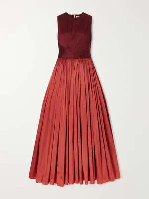 ABADIA Draped Gathered Taffeta Gown - Red