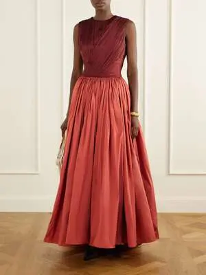 ABADIA Draped Gathered Taffeta Gown