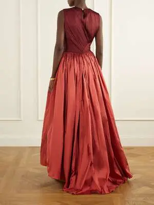 ABADIA Draped Gathered Taffeta Gown