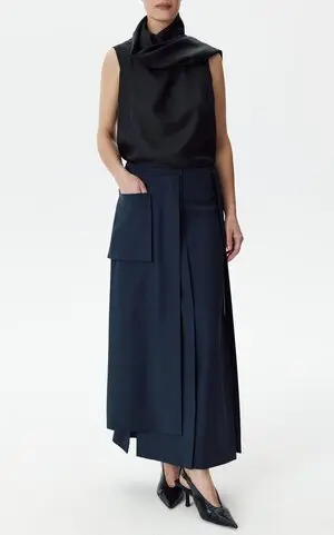 DI STAVNITSER Gentleman Wool Maxi Skirt - Navy