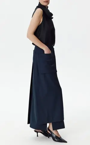 DI STAVNITSER Gentleman Wool Maxi Skirt - Navy
