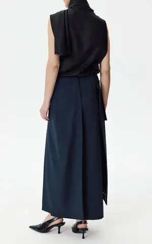 DI STAVNITSER Gentleman Wool Maxi Skirt - Navy