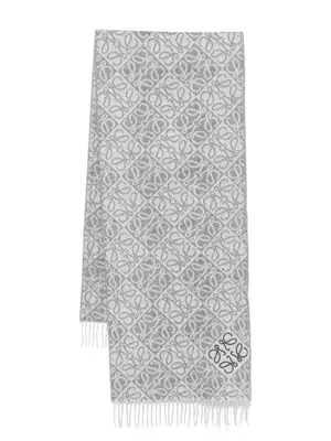 Loewe Anagram Wool And Cashmere Scarf - Grey