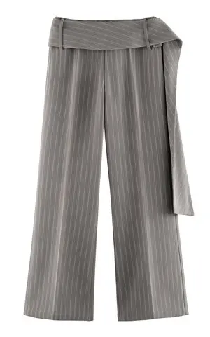 Arakii Striped Wool-blend Belted Pants - Light Grey