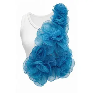 ÚCHÈ Floral Applique Tank Top - Blue