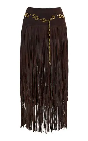 Cara Cara Fringe Lamb Suede Midi Skirt - Brown