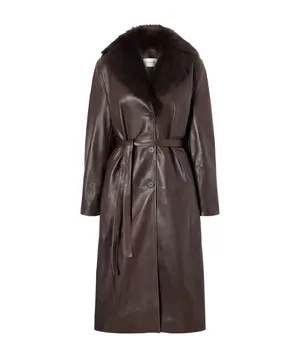 Nour Hammour Niven Belted Shearling-trimmed Leather Trench - Brown