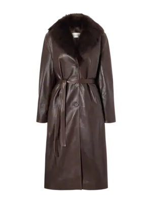 Nour Hammour Niven Belted Shearling-trimmed Leather Trench - Brown