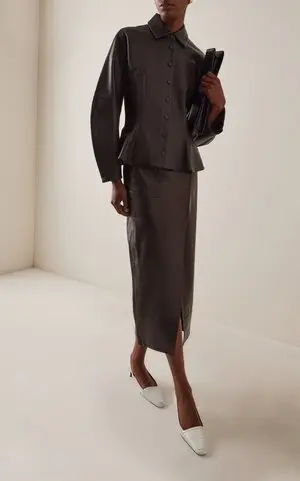 Lela Rose Leather Peplum Jacket