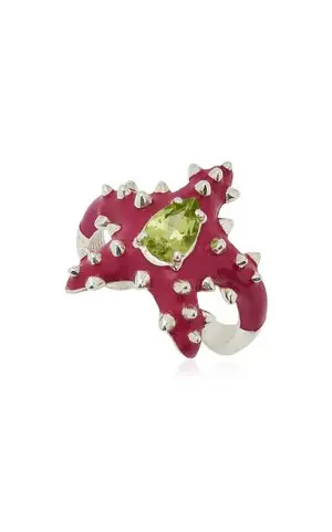 Bea Bongiasca Stella Studded Sterling Silver Peridot And Enamel Ring