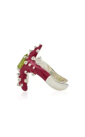 Bea Bongiasca Stella Studded Sterling Silver Peridot And Enamel Ring