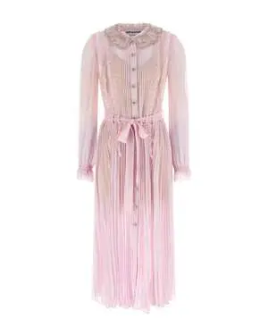 SELF-PORTRAIT Embellished Collar Sheer Pleated Maxi Dress