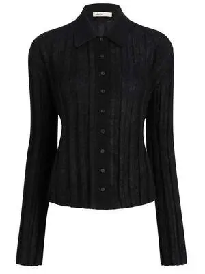 Khaite Classic Mohair-silk Ribbed Knit Collared Cardigan