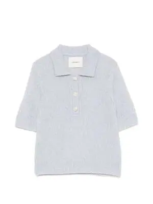 LISA YANG Cashmere Silk Polo With Button Placket And Ribbed Hem