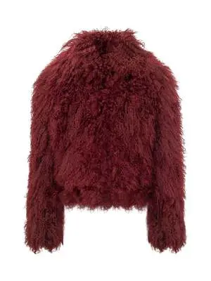 MARTHA LOUIS Mongolian Shearling Jacket With Neck - Burgundy