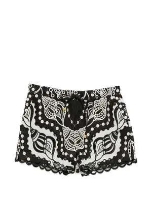 Farm Rio Embroidered Mini Shorts With Side Pockets & Drawstring Waist