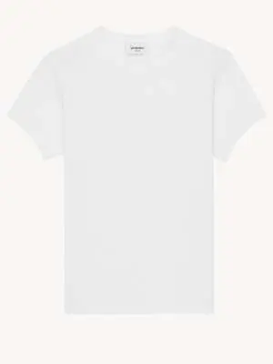 Saint Laurent Fitted Crew Neck T-shirt With Embroidered Logo - Bianco
