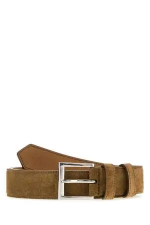 Prada 3.5 Cm Suede Leather Belt With Silver-tone Hardware - Camel