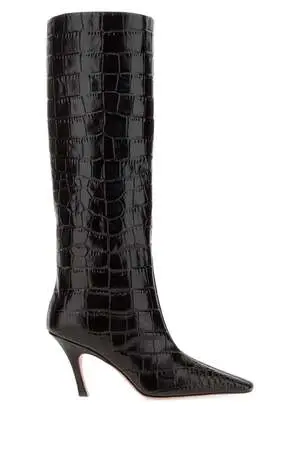 Amina Muaddi Dark Leather Mona Boots - Brown