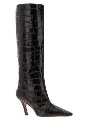 Amina Muaddi Dark Leather Mona Boots