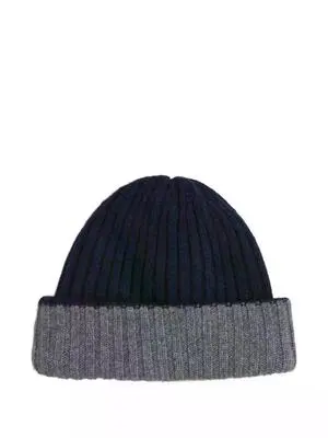 Fedeli Ribbed Cashmere Beanie Hat - Blue