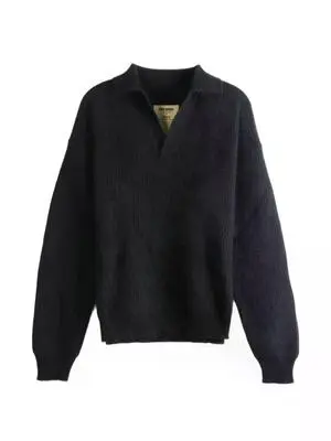 UMA WANG Ribbed-knit Spread-collar Sweater - Black