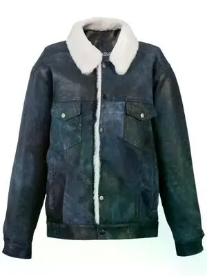 DANCASSAB Giulia Shearling-collar Leather Jacket - Blue