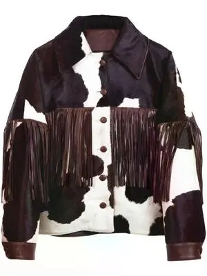 DANCASSAB Taylor Cow-print Fringed Jacket - Black