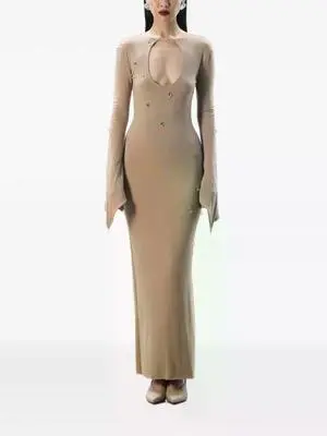 MANURI Maxi Crystal-embellished Cut-out Dress - Neutrals