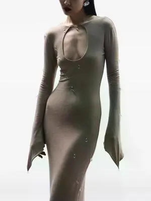 MANURI Maxi Crystal-embellished Cut-out Dress - Neutrals