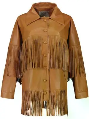 DANCASSAB Loretta Fringe-trim Leather Jacket - Brown