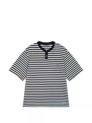 CROQUIS Sailboat-embroidery Striped T-shirt - White