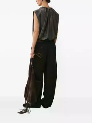 LESS Shirred-neck Striped Blouse