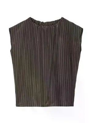 LESS Shirred-neck Striped Blouse