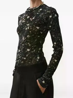 LESS Floral-print Long-sleeved T-shirt - Black