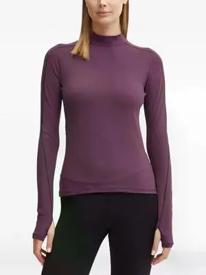 REEBOK Logo Detail Mock Neck Long Sleeve Top - Purple