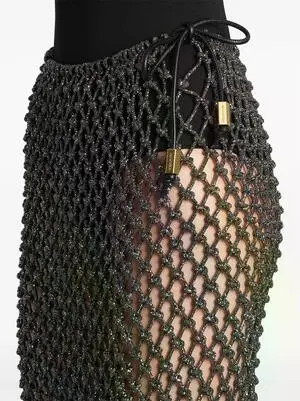 HIBOURAMA Crystal Woven Fringed Midi Skirt