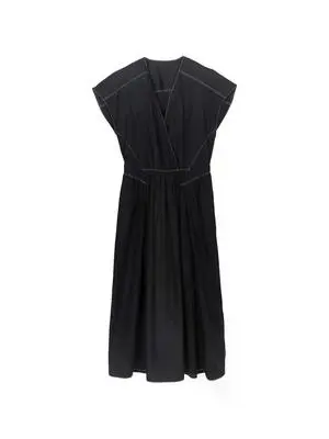 LESS Contrast-stitched Sleeve Maxi Dress - Black