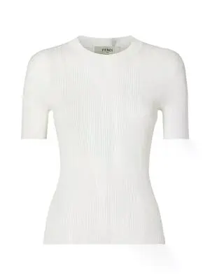 Fendi Ribbed Short-sleeve Sweater - White