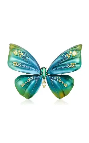 ANABELA CHAN Aurora Butterfly 18k Yellow Gold Multi-stone Brooch - Blue
