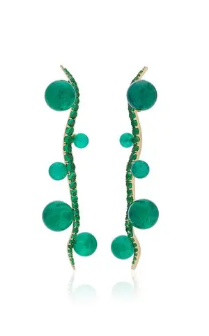 ANABELA CHAN Blades Of Grass 18k Yellow Gold Agate And Emerald Earrings - Green