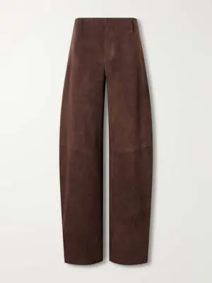 Stouls Valadon Paneled Suede High-waist Wide-leg Pants - Dark Brown
