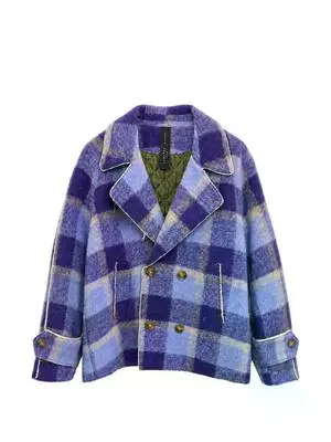 KA WA KEY Check-pattern Double-breasted Peacoat - Purple