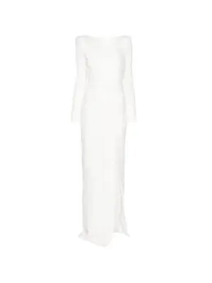 Alex Perry Boatneck Long Sleeves Gown - White