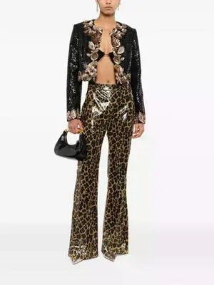 Pamella Roland Sequinned Leopard-print Skinny Flare Pants - Brown